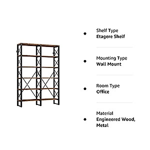 IRONCK Bookshelf Double Wide 6-Tier 76" H, Open Large Bookcase, Industrial Style Shelves, Wood and Metal Bookshelves for Home Office, Easy Assembly