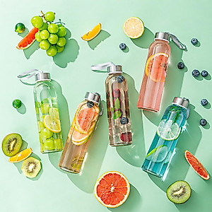 wookgreat Glass Water Bottles, 12 pcs 18 oz Glass Bottles, Reusable Sports Water Bottle with Stainless Steel Lids and Carrying Straps, BPA Free, Leak-proof Water Bottles for Travel, Gym, Office