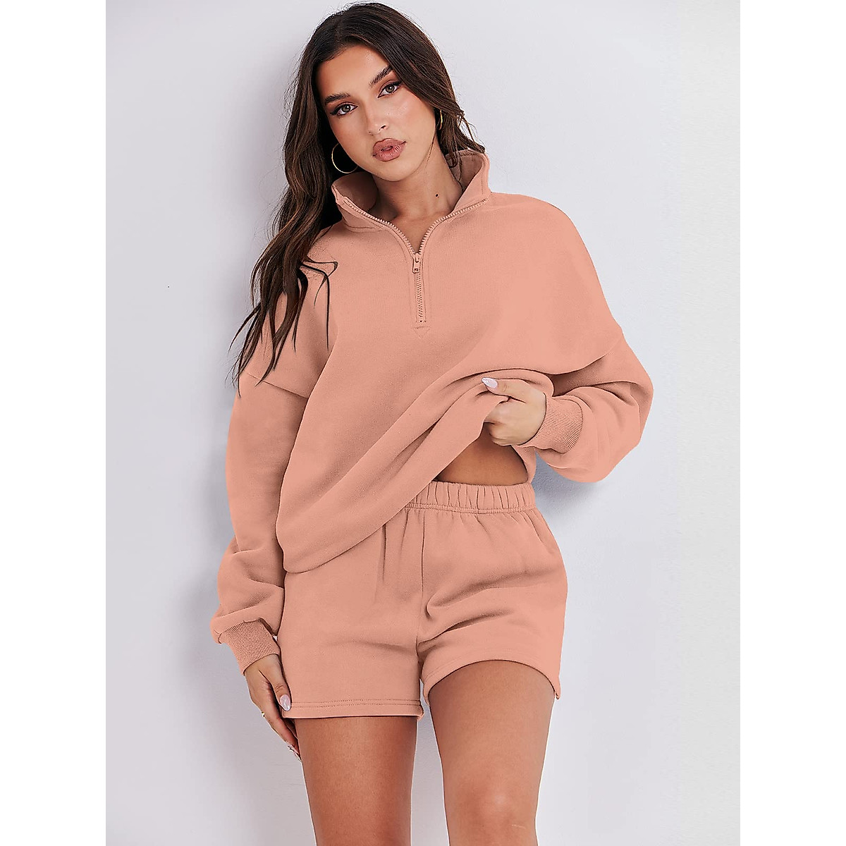 ANRABESS Women's Two Piece Outfits Sweat Lounge Short Set Long Sleeve Gym Sweatsuit Tracksuit 2024 Fall Fashion Clothes Small