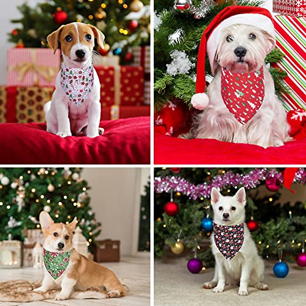 PTDECOR 4 Pack Dog Bandana Christmas Dog Bandanas Reversible Triangle Dog Scarf Bib Kerchief Set Dog Christmas Bandanas Accessories for Small Medium Large Dogs Pets