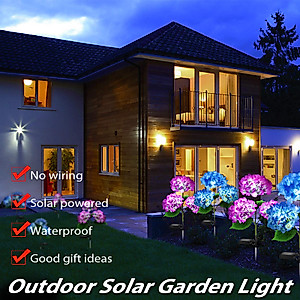 TYNLED Solar Lights Outdoor Decorative - 2 Pack Hydrangea Solar Garden Stake Lights Waterproof and Realistic LED Flowers Powered Outdoor In-Ground Lights for Garden Lawn Patio Backyard (Purple)