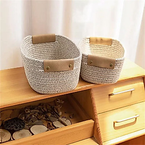 Typutomi Cotton Coiled Rope Basket with Handles Woven Basket for Storage Nursery Storage Basket Decorative Storage Basket Towel Baskets Laundry Basket for Bathroom Baby Toy Basket(S:11x8.6x4.3 inch)