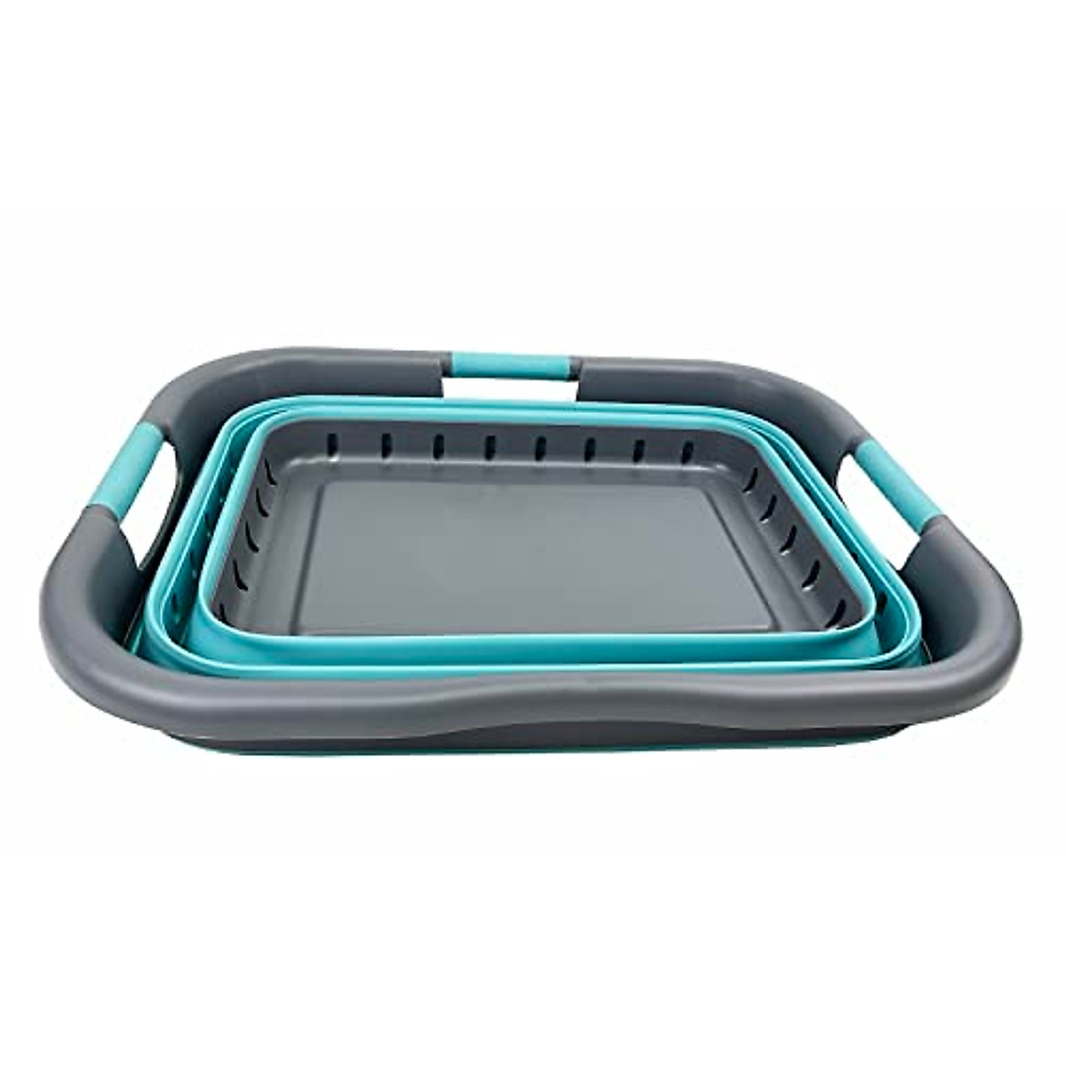 SAMMART 41L (10.8 Gallon) Collapsible Plastic Laundry Basket - Foldable Pop Up Storage Container/Organizer - Portable Washing Tub - Space Saving Hamper/Basket (Grey/Crystal Blue)