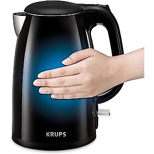 Krups, Electric Kettle, Cool Touch Stainless Steel Interior 1.5 Liter 1500 Watts Fast Boiling, one cup in 80 seconds, Double Wall, Fast Boiling, Auto Off, Keep Warm, Cordless Black