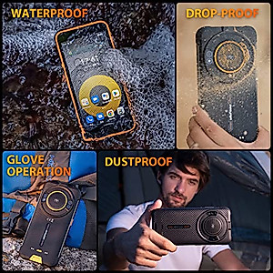 Ulefone Rugged Smartphone, Power Armor 16 Pro 122dB Loud Speaker, IP68/IP69K, 9600mAh, Octa-core Android 12 4GB + 64GB, 16MP Dual Camera, Built-in Glare Flashlight, Fingerprint ID, NFC Orange