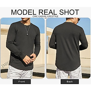 JMIERR Men's 3 Pack Cotton Hipster Hip Hop Longline Crewneck Long Sleeve T-Shirt, T Shirts for men Pack, US 40(M), Black/White/Light Pink