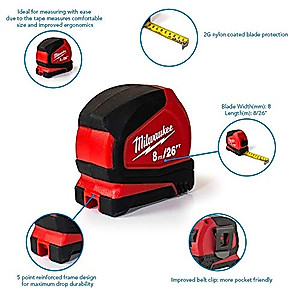 Milwaukee 4932459596 8m/26ft Pro Compact Tape Measure, Red