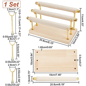 NBEADS 3-Tier Velvet Bar Ring Display Stand, Multi-Layer Ring Storage Shelf Detachable Metal Shelf for Rings Crafts Jewelry Storage Display, Wooden Base, Old Lace, 8.2×3.9×4.3"