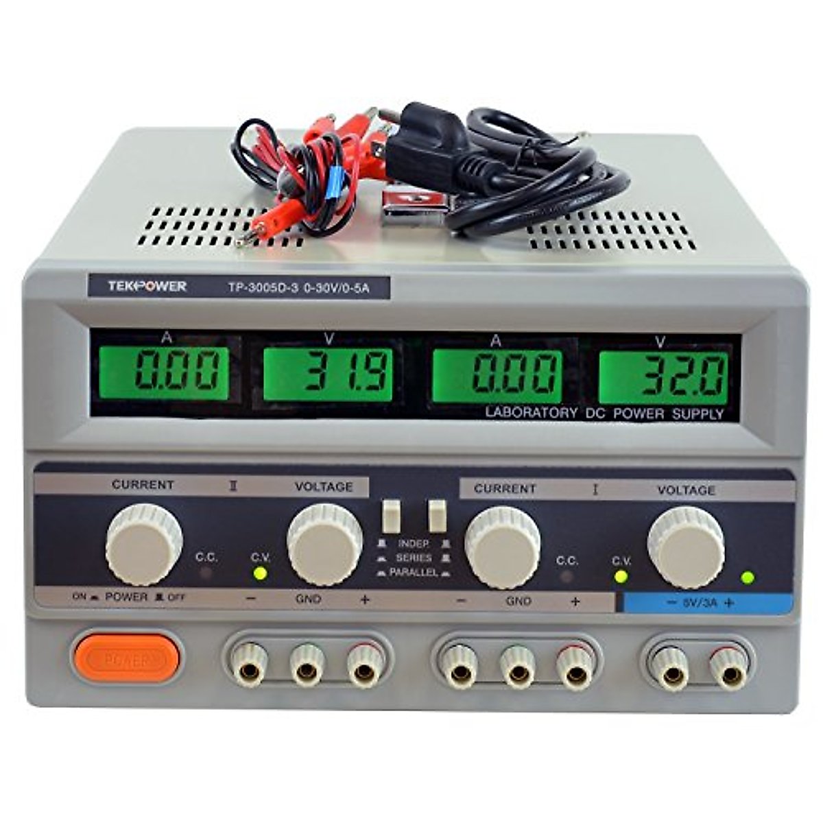 Tekpower TP-3005D-3 Digital Variable Triple Outputs Linear-Type DC Power Supply, 0-30 Volts @ 0-5 Amps