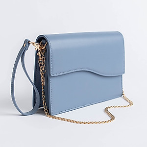 Kardinal Fashions Blue Clutch Purse for Women, Designer Handbag, Vegan Leather Fashion Envelope Style Hand Bag w/Wristlet Strap and Gold Crossbody Chain from (Arctic Powder Blue)