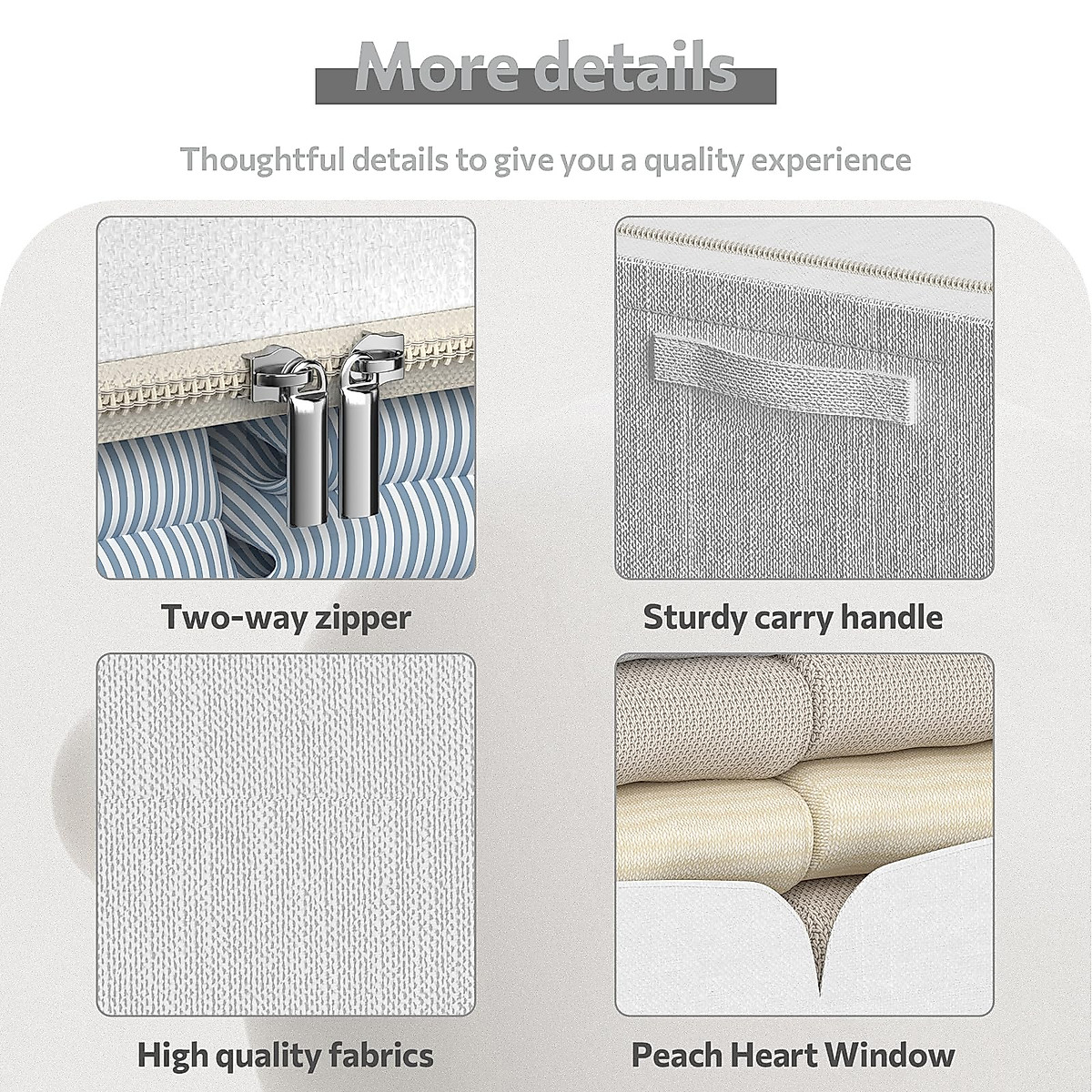 3 Pack Clothes Storage Bins - Foldable Metal Frame Storage Box - Stackable Linen Fabric Container Organizer Set with Carrying Handles and Clear Window (Cream White, 15.7x11.8x11.8inch(36L))