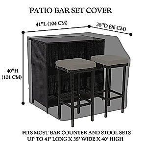 41 Inch Outdoor Patio Bar Set Cover Heavy Duty Waterproof Patio Furniture Tall Wicker Bar Set with Stools and Glass Top Table Chair Covers Outside