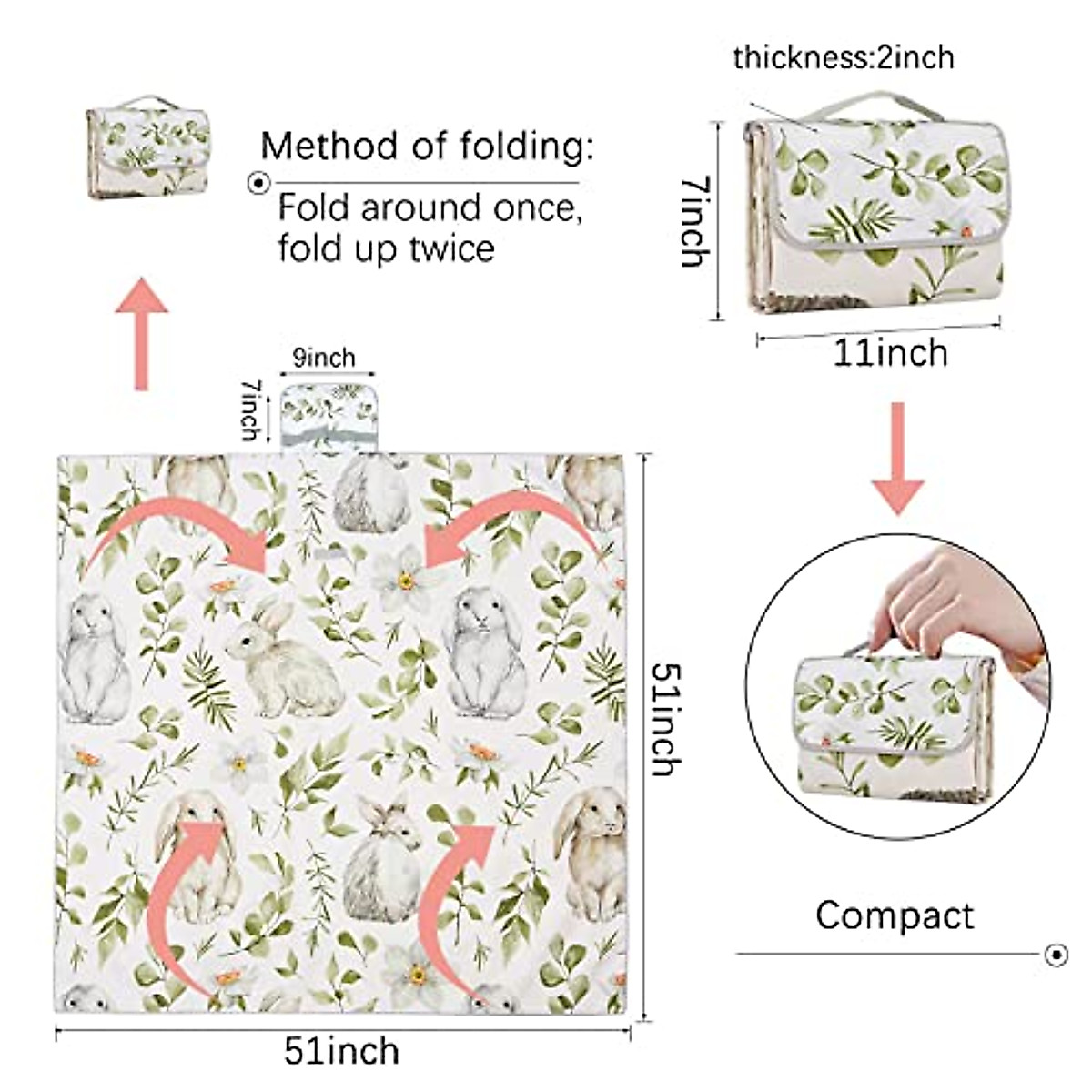 51“Baby Splat Mat for Under high Chair, N0N-Slip Splash Mat,Baby Washable Spill mat,Waterproof Washable Cloth for Arts/Crafts,Playtime Mats for Kids,Floors or Tables.Reusable Fabric (51”×51”)/Rabbit