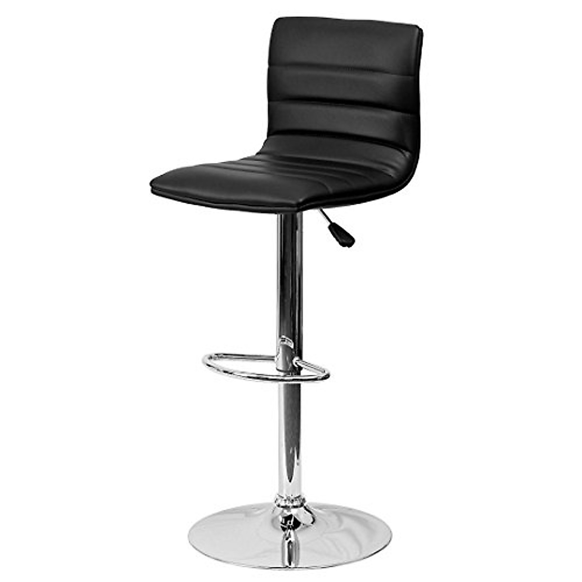 KLS14 Modern Barstools Horizontal Line Design Hydraulic Adjustable Height 360-Degree Swivel Seat Sturdy Steel Frame Chrome Base Dining Chair Bar Pub Stool Home Office Furniture - Set of 2 Black #1980
