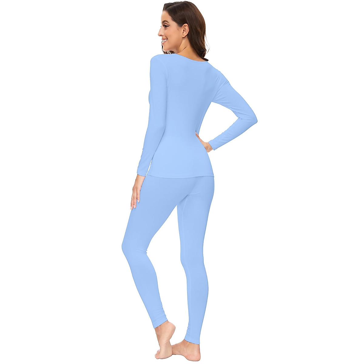 WiWi Soft Viscose from Bamboo Underwear for Women Thermal Long Johns Sets Super Warm Base Layer Top Pants Pajamas Set S-3X, Sky Blue, Medium
