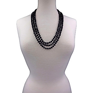 MGR MY GEMS ROCK! Long Endless Beaded Statement Crystal Necklace in Jet Black.