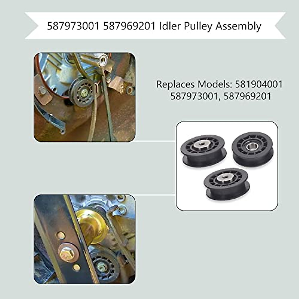 587973001 587969201 Idler Pulley Assembly Compatible With Husqvarna Craftsman Walk-Behind Lawn Mowers, for Lawn Mower Decks Idler Pulley HU725AWD/BBC, HU725AWDHQ, LC221RH Replaces Previous 581904001