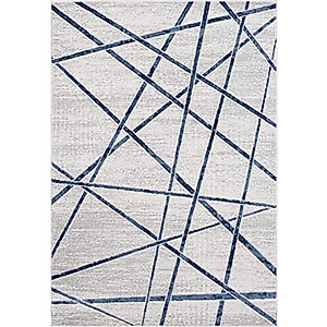 Abani Atlas 5'x8' Blue/Grey Area Rug, Criss Cross Design - Durable Non-Shedding - Easy to Clean