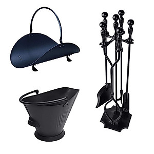 Amagabeli Fireplace Log Holder Indoor Bundle 5PCS fireplace tools and Bucket for fireplace