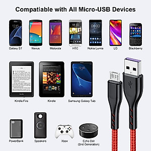 Kithumi Micro USB Cable 10Ft 3 Pack, 10 Feet Long Android Charger Cable, Durable Premium Nylon Braided Fast 10 Foot Phone Charger Cord for Samsung Galaxy S7 S6 S7 S5,Note 5 (Red)