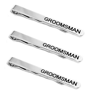 Dynec Groomsman Tie Clips, Silver Tie Bars with Black Lettering, 3 Pack