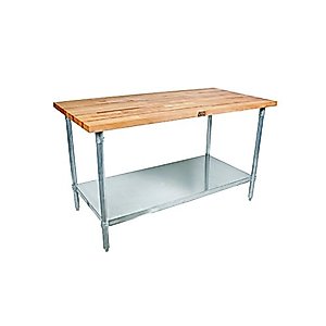 John Boos JNS09 Maple Top Work Table with Galvanized Steel Base and Adjustable Galvanized Lower Shelf, 48" Long x 30" Wide x 1-1/2" Thick