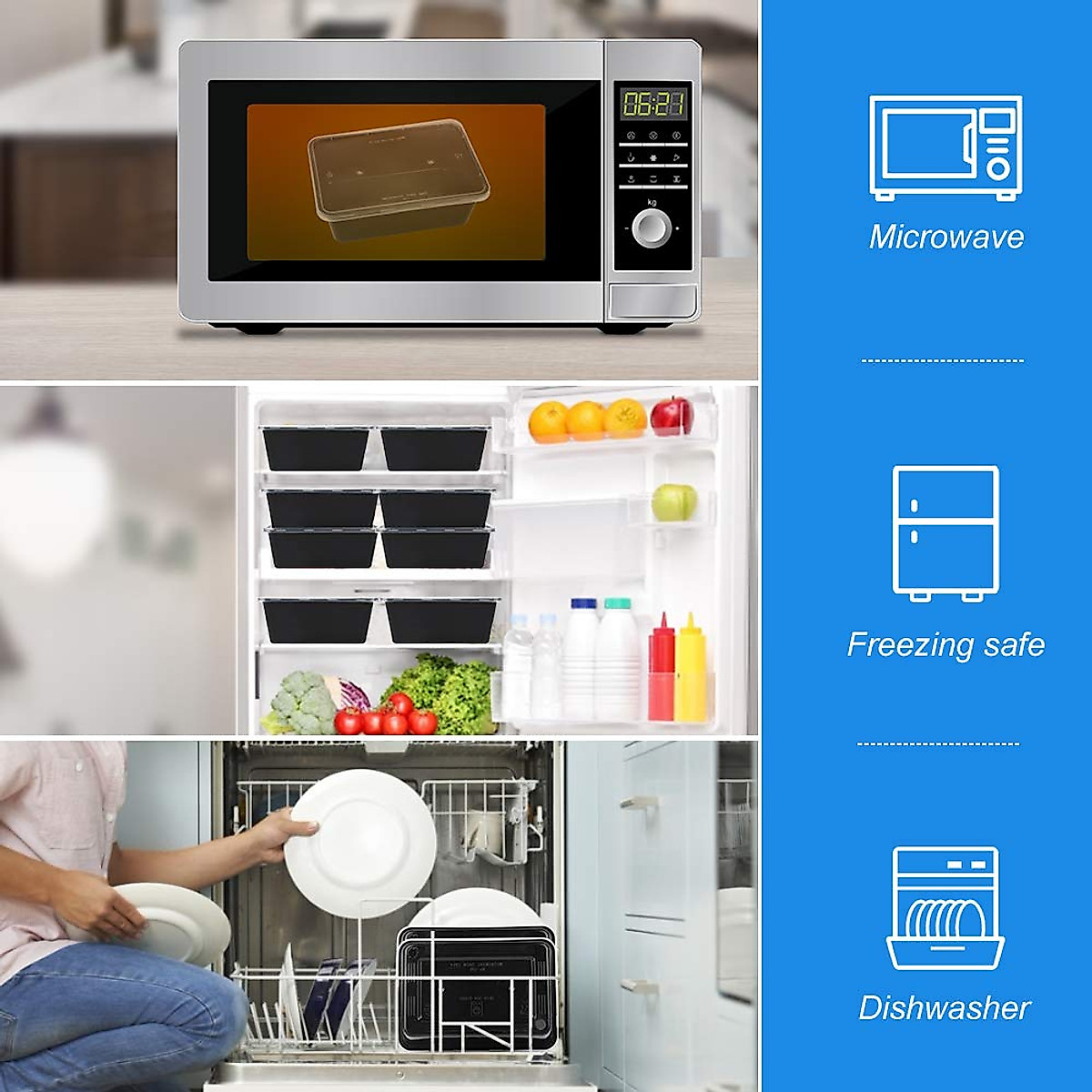 Oranlife Food Containers, 50 Pack Disposable Meal Storage Lunch Containers Plastic Insulated Reusable&Microwavable Bento Boxes with Lids for Dishwasher/Freezer Safe BPA FREE (750 ML/ 26 OZ)