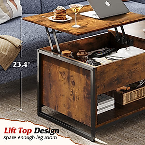 WLIVE Lift Top Coffee Table with Storage Cabinet, 41.7" Wood Coffee Table for Living Room, Retro Center Table with Lifting Top, Hidden Compartment and Open Shelf for Home, Office, Rustic Brown