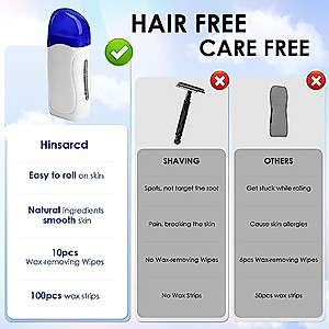 Xaninp Roll On Wax Kit, Wax Roller Kit for Sensitive Skin, Soft Wax Heater with 2 Cartridge Refill,10 Wipes and 100 pcs Wax Strips