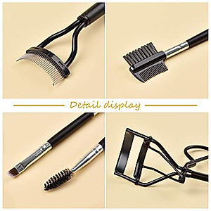 Eyelash Comb Brush Tools EBANKU 4pcs Eyebrow Brush Comb Eyelashes Curler Lash Separator Tool Double Ended Professional Eye Brow Spoolie Brushes for Makeup Grooming (Black)