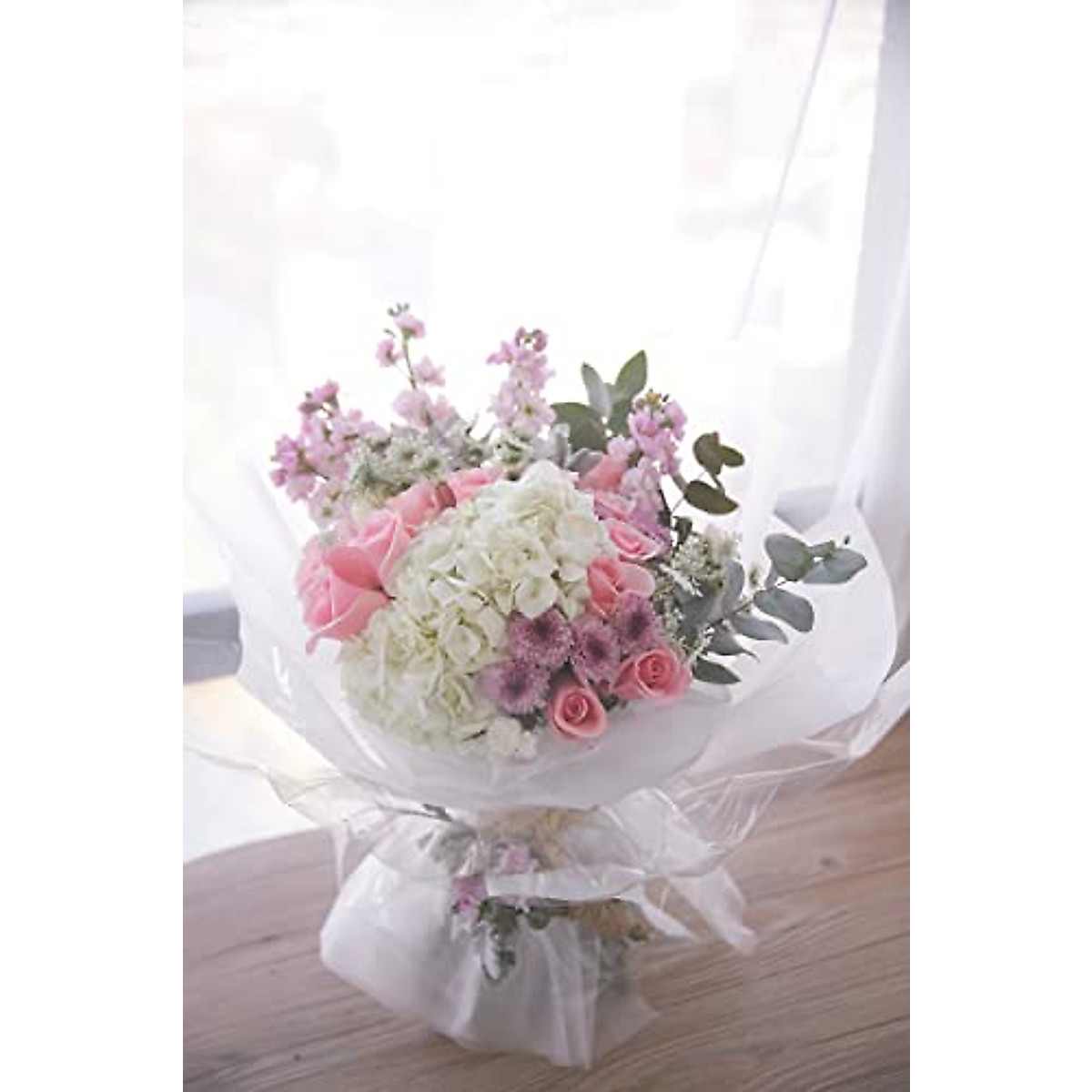 LWFyyds Waterproof Flower Solid Color Translucent Wrapping Paper Bouquet Gift Packaging Korea Flower Shop Supplies, 40 Sheets (White)