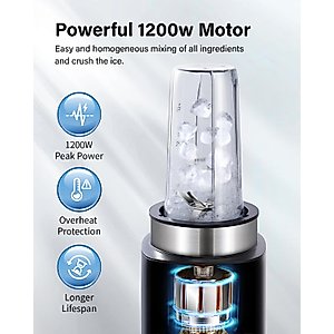 GDOR 1200W Touchscreen Blender for Shakes and Smoothies, Personal Blender with 4 Auto Programs, (2) 25oz TO-Go Cups & Spout Lids, Smoothie Blender for Ice Crush, Frozen Drinks, Black