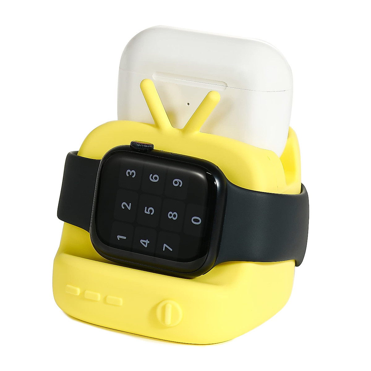 HECCEI iWatch Charging Dock, Charger Stand for Apple Watch Series Ultra/8/SE2/7/6/SE/5/4/3/2/1, for Airpods 3/2/Pro, iPhone 14/13/12/11/Pro/X/Max/XS/XR/8 Stand, Supports Nightstand Mode (Yellow)