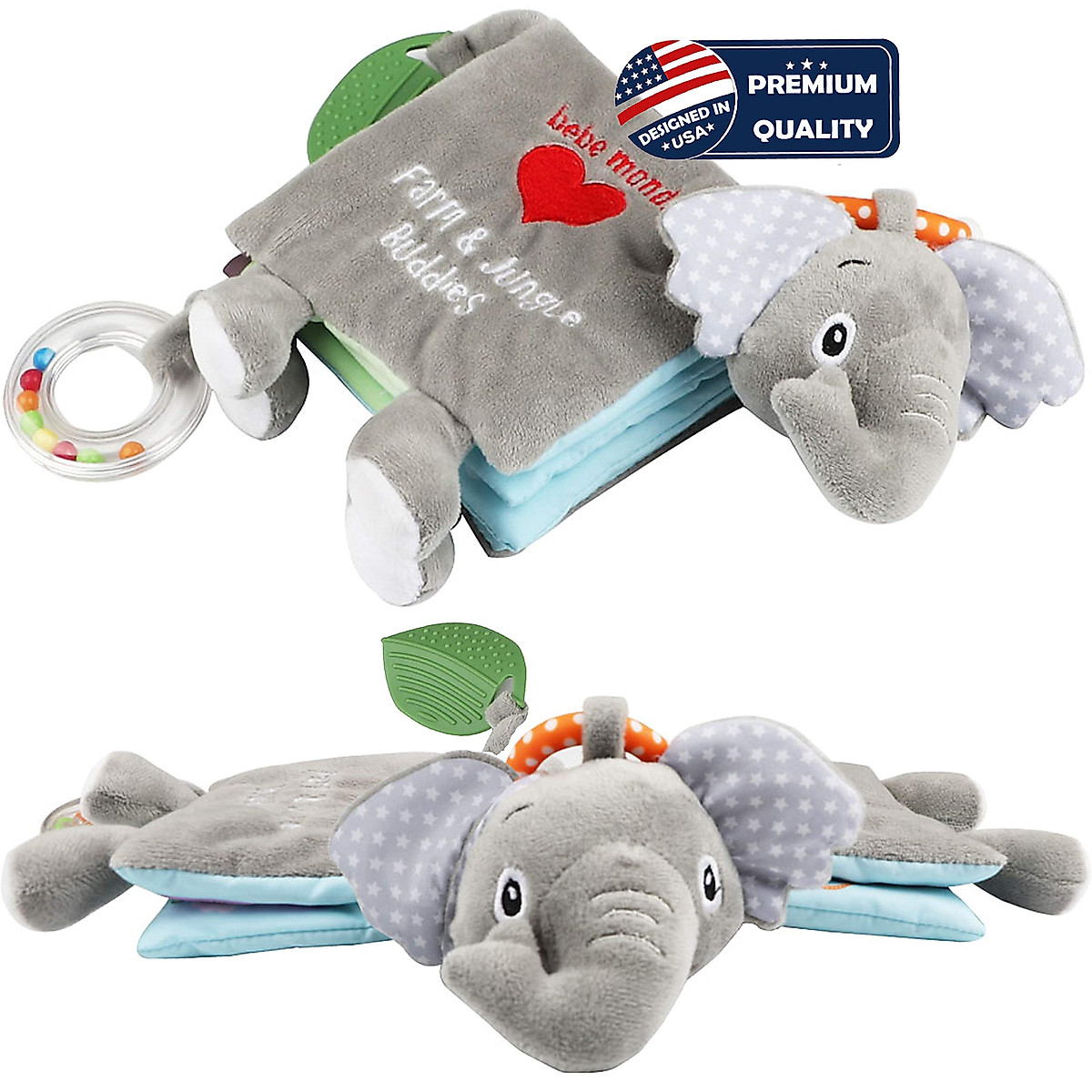 Fish Crinkle Books & Elephant Baby Rattle Toys for Newborn Babies Infants Toddlers 0-6, 6-12 and 12-18 Months, Books for 1-2 Year Old