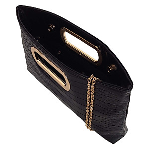 Crocodile Synthetic Leather Top Handle Clutch, BLACK Medium