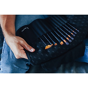 ETCHR Canvas Roll Up Brush Pouch - Black Paint Brush Holder with Canvas Ties