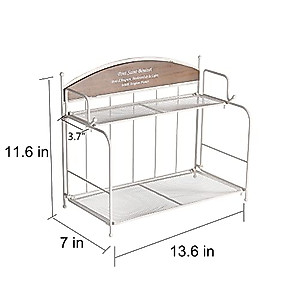 Funly mee 2 Tier Kitchen Countertop Spice Rack, Bathroom Metal and Wood Foldable Shelf Organizer (Rustic White)