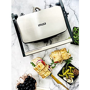 IMUSA USA Electric Stainless Steel Panini Press with Adjustable Temperature Settings and Nonstick Plates, 1200W