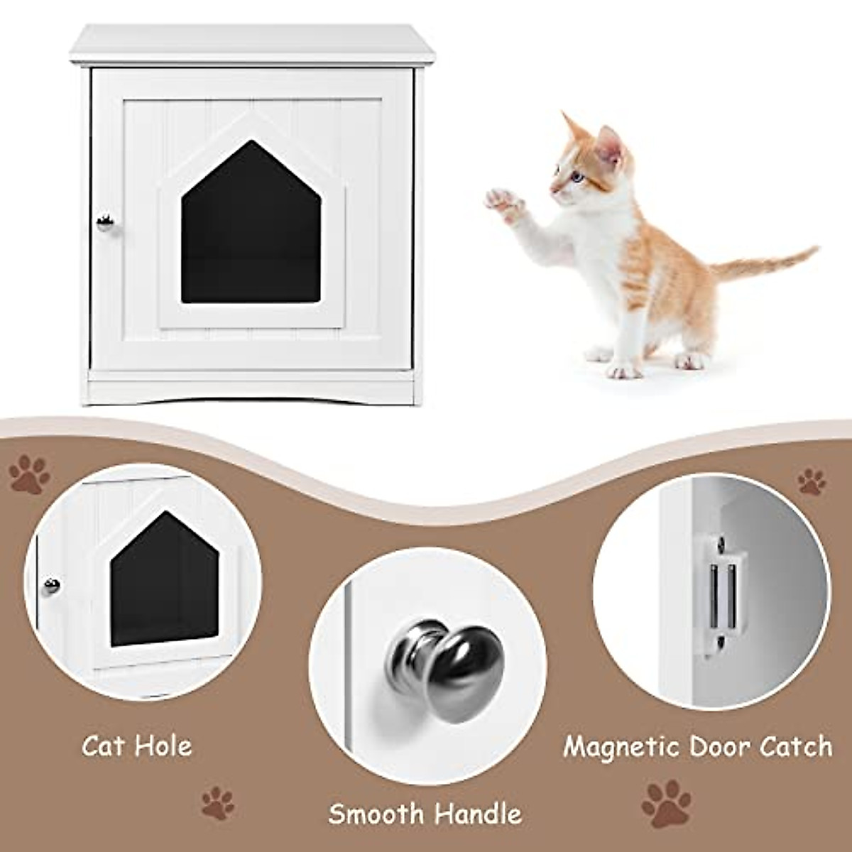 PETSITE Cat Litter Box Enclosure, Hidden Litter Box Furniture, Home Decorative Enclosed Cat House & Nightstand, Indoor Pet Crate, Kitty Washroom Cabinet