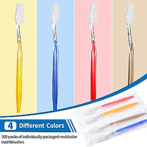 YOUKE OLA 200 Disposable Toothbrushes Individually Packaged Multi Color Pack Affordable Bulk Pack of Disposable Manual Tooth Brush Perfect for Hotel, Guest, Camping, Travel, Giveaways | Medium