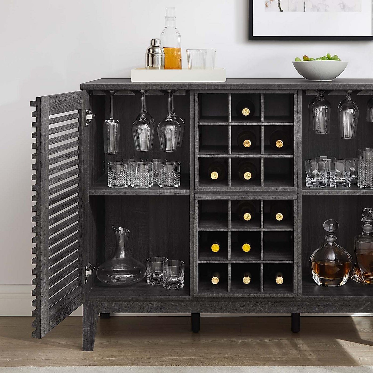 Modway Render Mid-Century Modern Wine Bar Cabinet in Charcoal 17 x 46 x 37