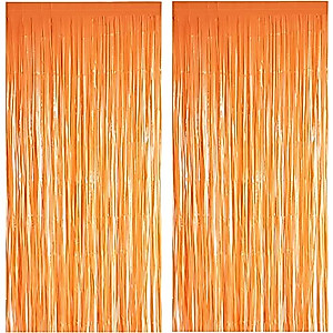 Orange Tinsel Curtain Party Backdrop - GREATRIL Foil Fringe Curtain Party Streamers for Fall/Thanksgiving Day/Birthday/Doorway/Easter/Coco Theme/Halloween/Day of The Dead Party Decorations 2 Packs