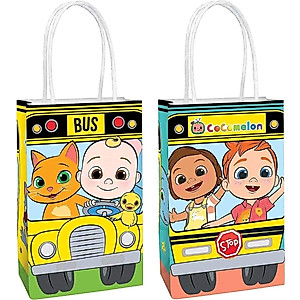 Amscan Multicolor Cocomelon Printed Paper Kraft Bags - 5.25" x 8.5" x 3.25", 8 Pieces - Perfect for Parties, Gifts & Goodies
