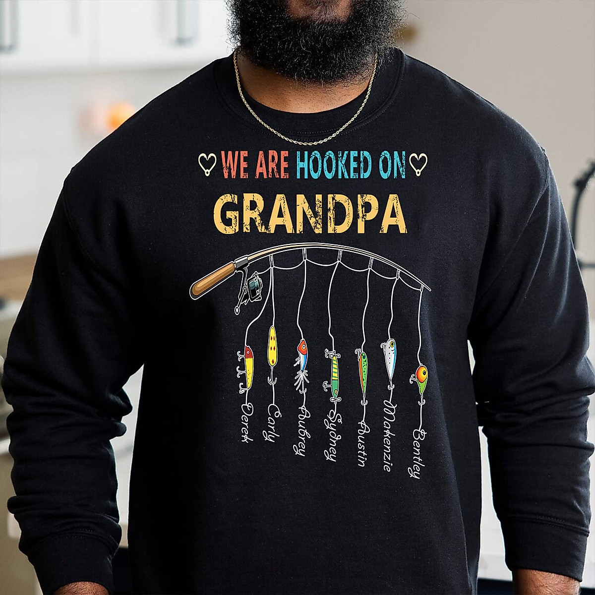 Personalized Dad Grandpa Fishing T Shirts, Shirt with Grandkids Name, Custom Father's Day Gift for Men Pawpaw Papa Tee Hoodie Sweatshirt Tank Top on Birthday up to 25 Kids, X-Large