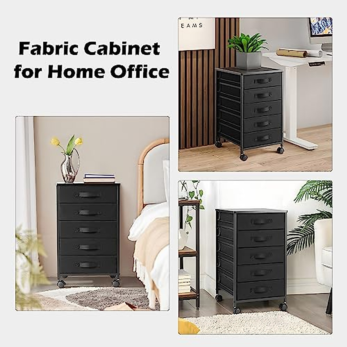 TOPSKY Mobile Cabinet, Fabric Storage Tower with Anti-Drop Drawers for Home Office (Black, 5 Drawers)