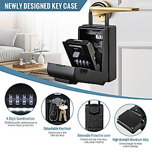 HUANLANG Key Lock Box Outdoor Light Up Lockbox 4 Digit Combination Lock Box for Door Handle Waterproof Key Safe Large Capacity Hide a Key,Security Lock Box for Realtor Home Office Garage Airbnb Gym
