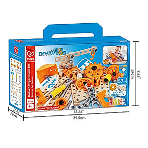 Hape Junior Inventor Deluxe Experiment Kit | 57 Piece Construction Building Toys, STEAM Science Kit for Kids 4 Years and Up (E3032A)