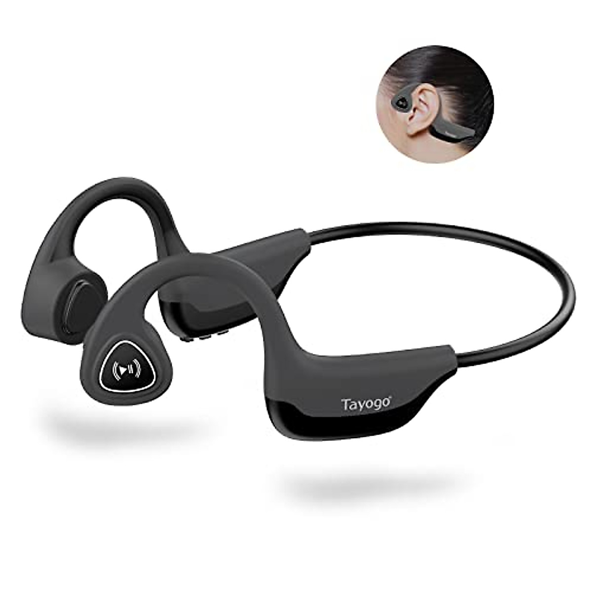 Tayogo Bone Conduction Headphones with Microphone Bluetooth 5.0 Open Ear Wireless Earphones for Running, Sports, Fitness - Grey