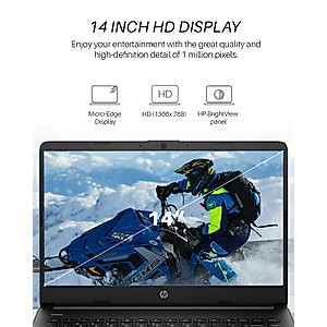 HP 2023 Newest 14" Thin and Light Laptop for Student and Business, Intel Celeron N4120, 16GB RAM, 320GB Storage (64GB eMMC+256GB Micro SD), 12H Long Battery, Win 11 Home S, Bundle with JAWFOAL