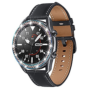 DEALELE Cases Compatible with Samsung Galaxy 3 (45mm), Bling Rhinestone Diamond Stainless Steel Metal Bezel Ring Cover Replacement Watch Face for Women Men (Rainbow)